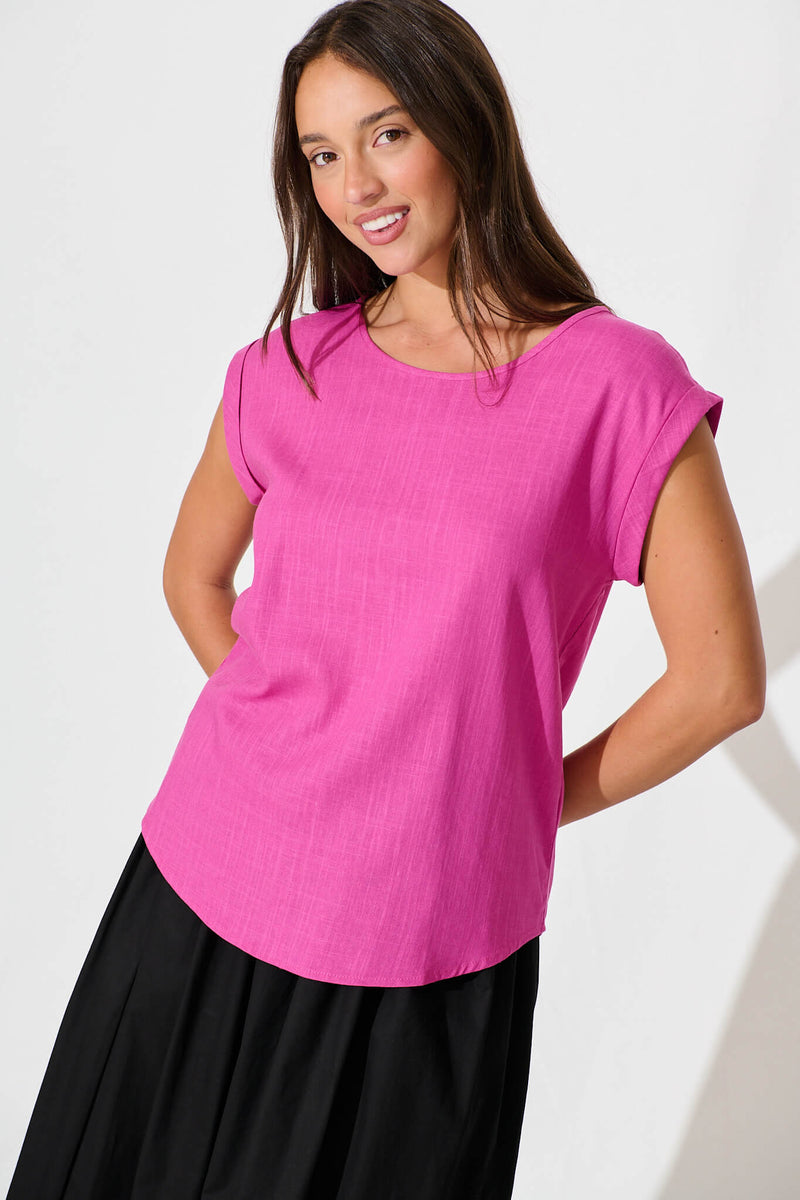 Rejina Top In Hot Pink Linen Blend – St Frock