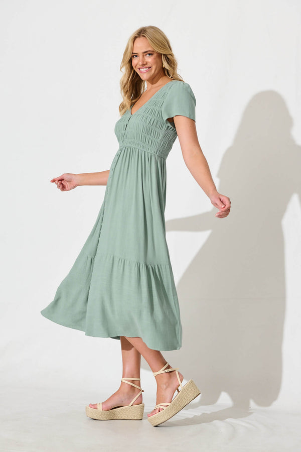 Zenith Midi Dress in Sage Green Linen Bend – St Frock