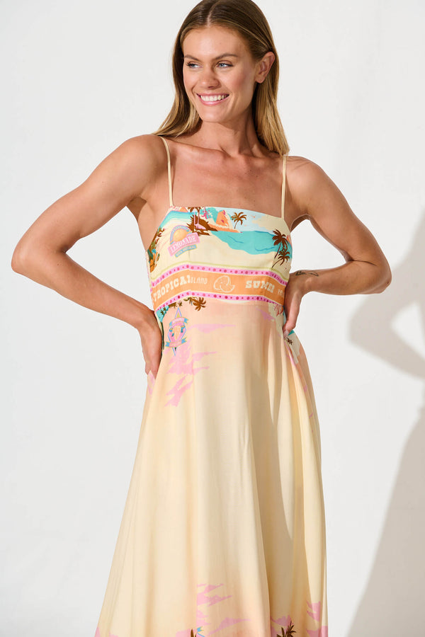 Willa Maxi Sundress in Beige with Multi Summer Print – St Frock