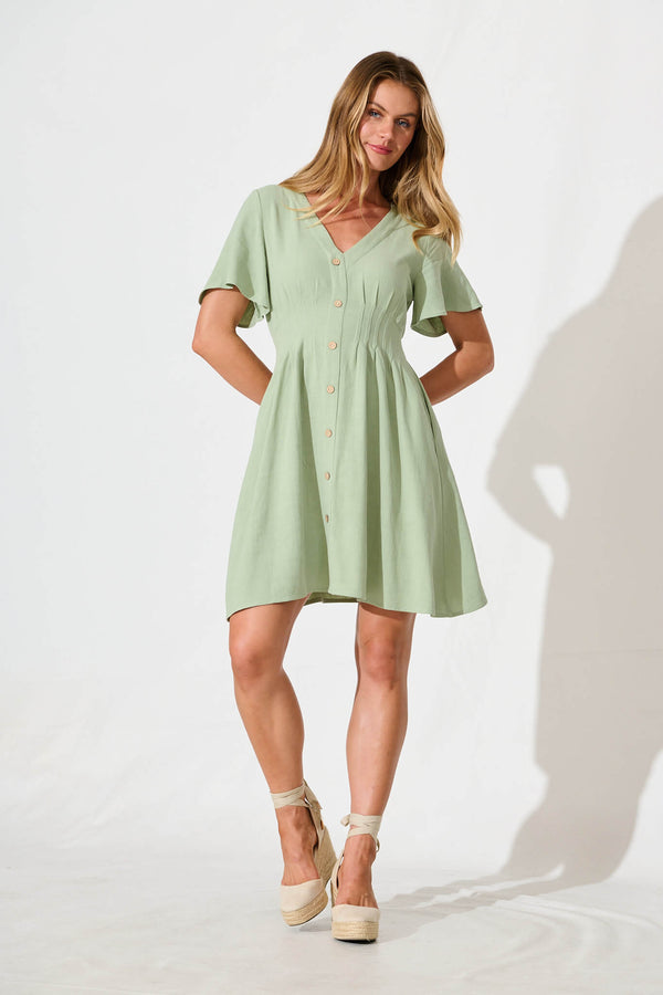 Amaya Dress in Pale Green Linen Blend – St Frock