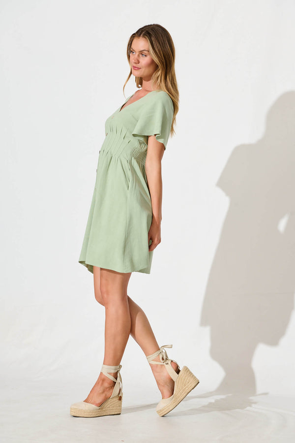 Amaya Dress in Pale Green Linen Blend – St Frock