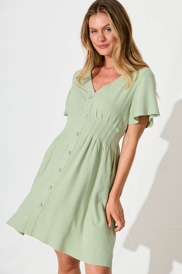 Amaya Dress in Pale Green Linen Blend – St Frock
