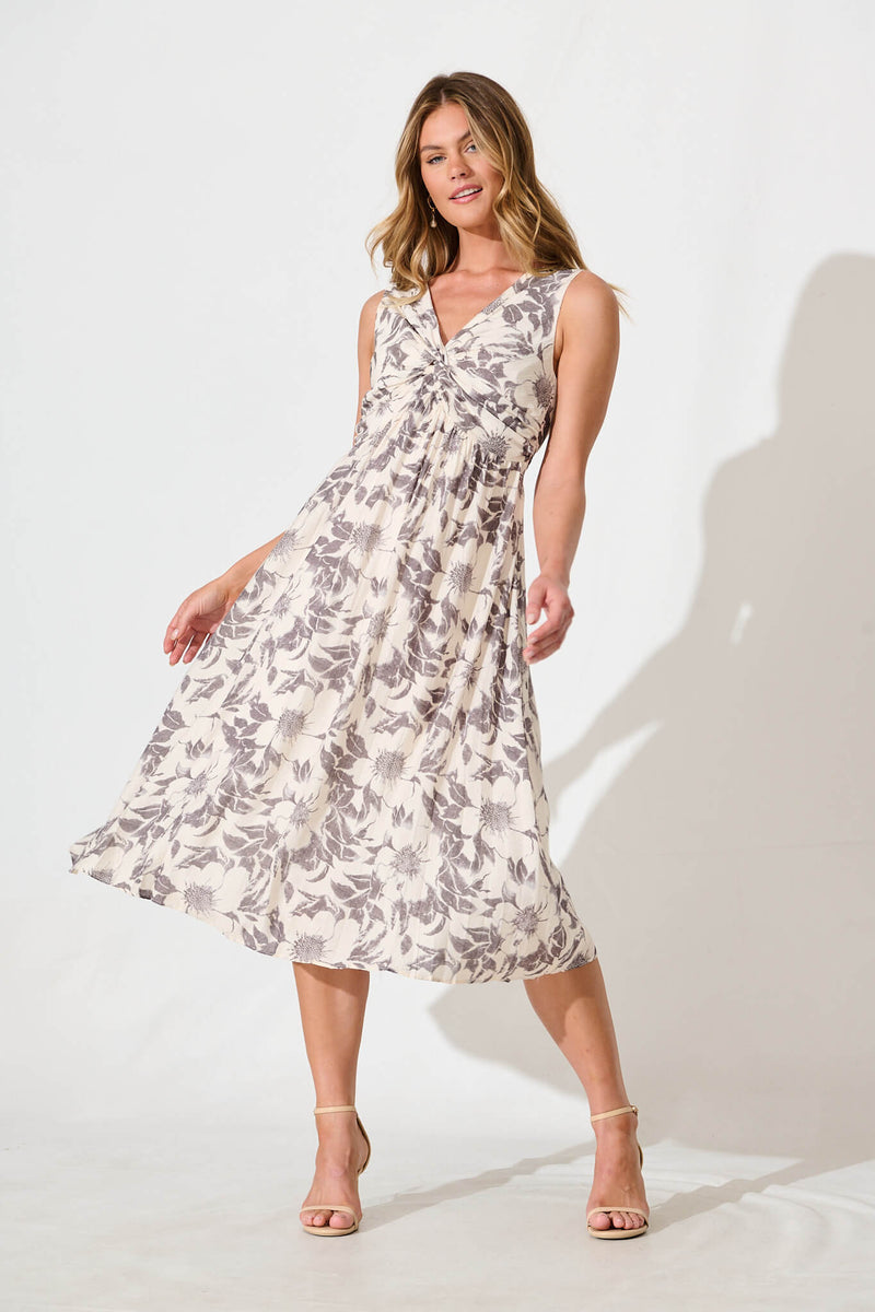 Xanthia Midi Dress in White with Black Flower – St Frock