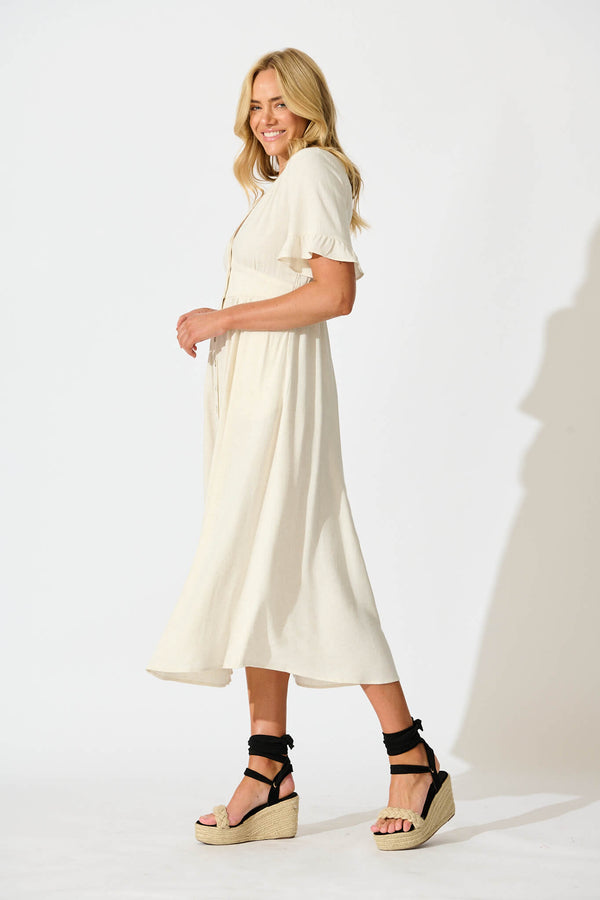 Daysia Midi Dress in Oatmeal Linen Blend – St Frock