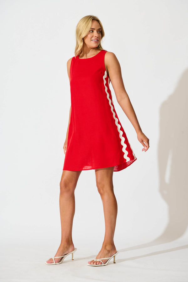 Dana Dress in Red With White Ric Rac Trim Linen Blend – St Frock