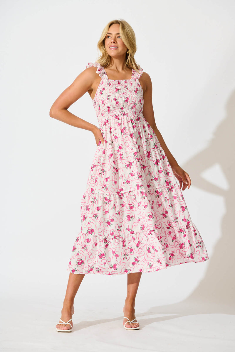 Someday Midi Sundress In Pink Floral Print Cotton – St Frock