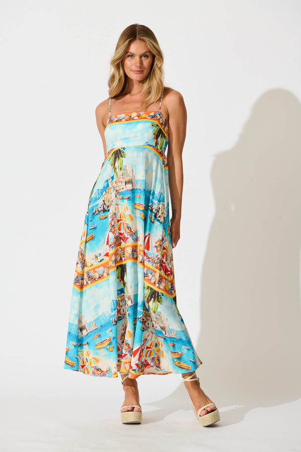 Willa Maxi Sundress In Multi Italian Riviera Print – St Frock