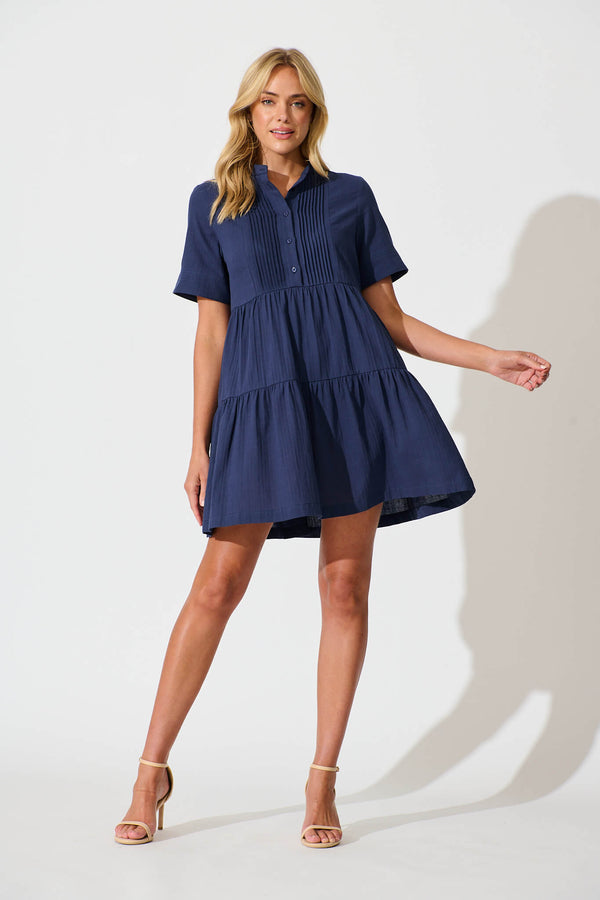 Vienna Smock Dress in Navy Cotton – St Frock
