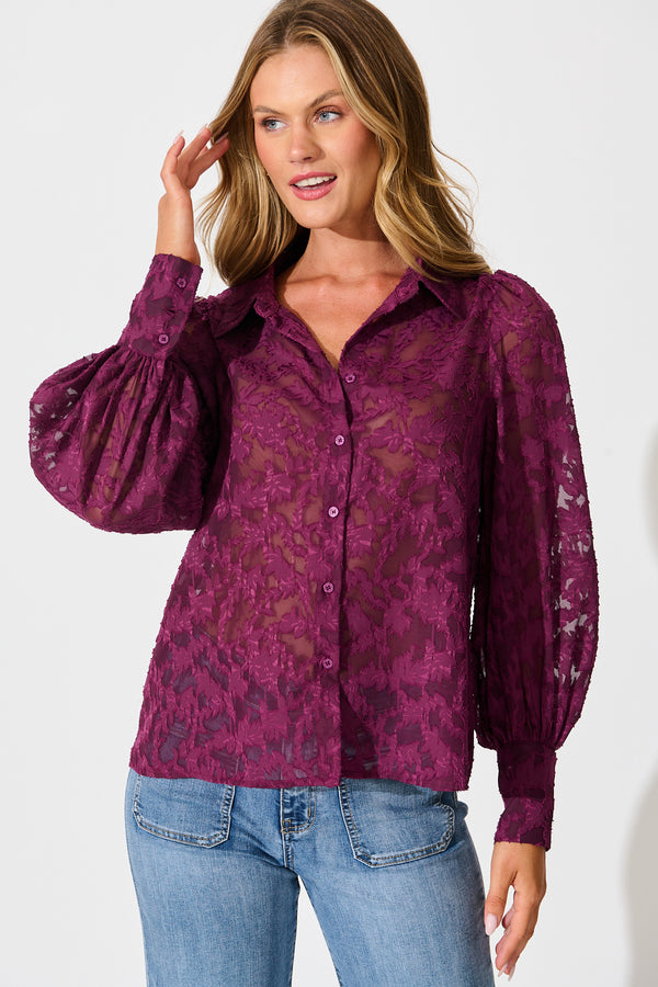 Vanessa Shirt in Plum Leaf Burnout Chiffon – St Frock