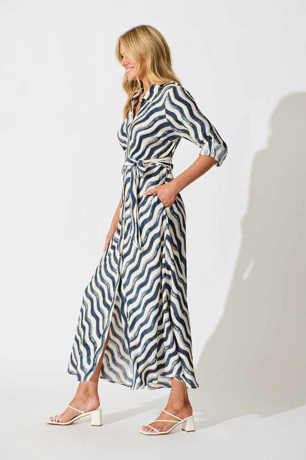 Tia Maxi Shirt Dress in Navy Swirl Print – St Frock