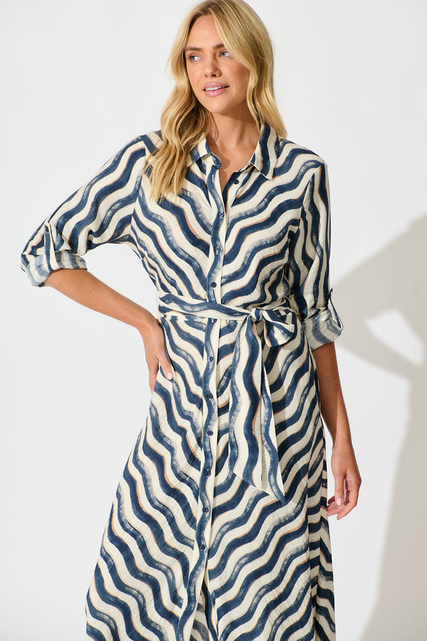 Tia Maxi Shirt Dress in Navy Swirl Print – St Frock