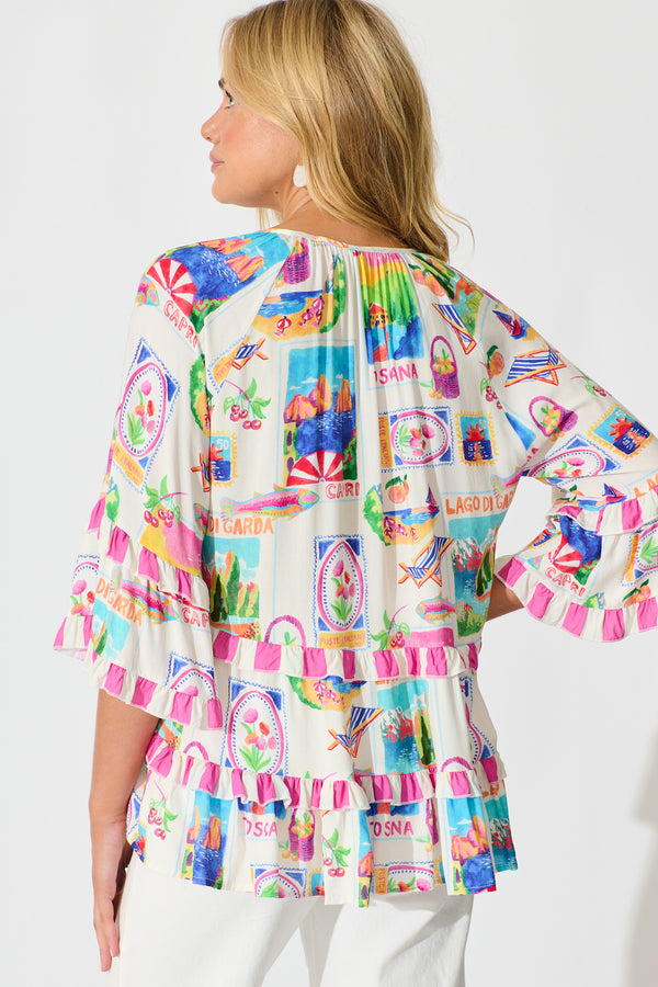Rina Top in White With Bright Resort Print – St Frock