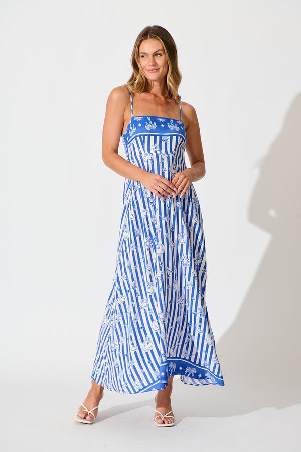 Willa Maxi Sundress in Blue and White Stripe Print – St Frock
