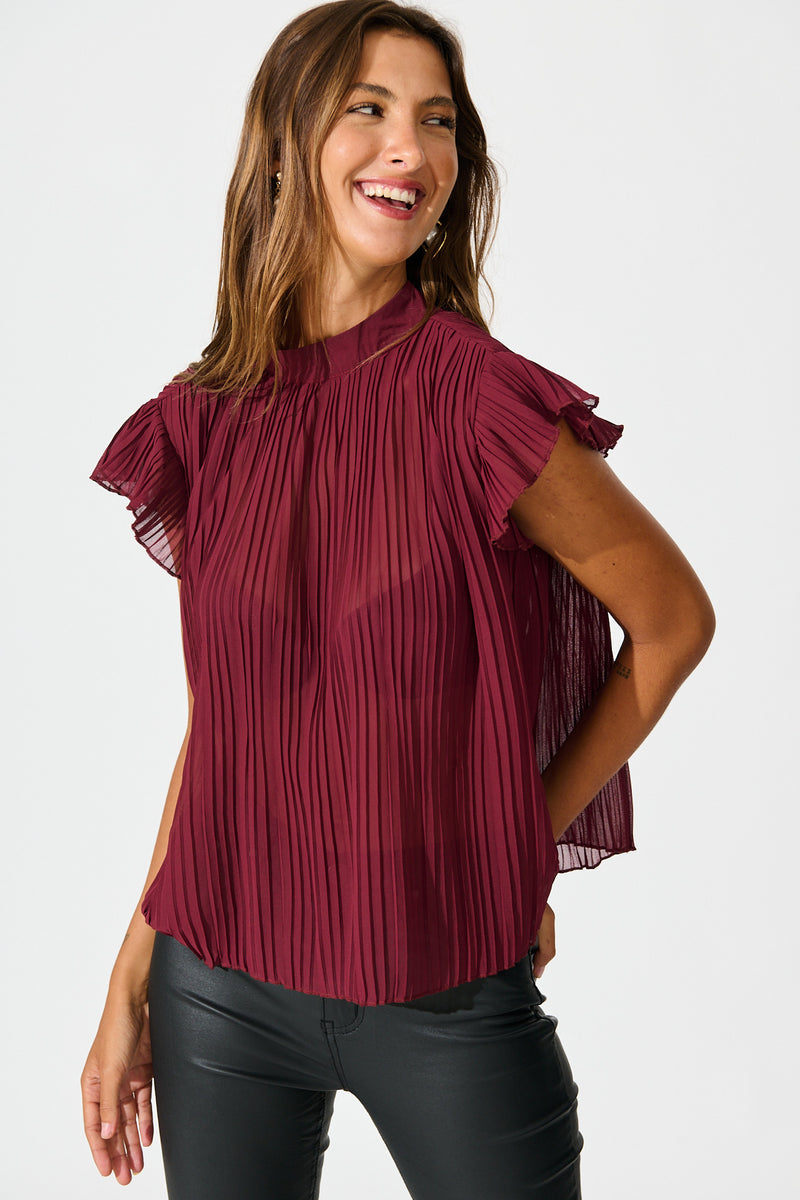 Vada Top in Wine Pleated Chiffon – St Frock