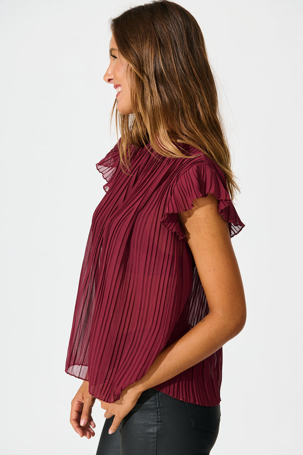 Vada Top in Wine Pleated Chiffon – St Frock