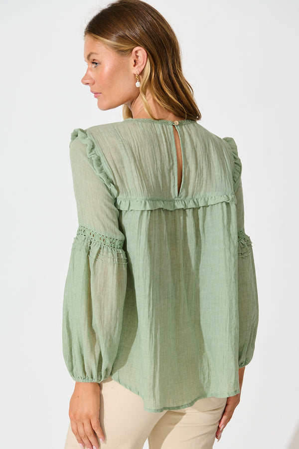 Calla Smock Top In Sage Green Cotton – St Frock