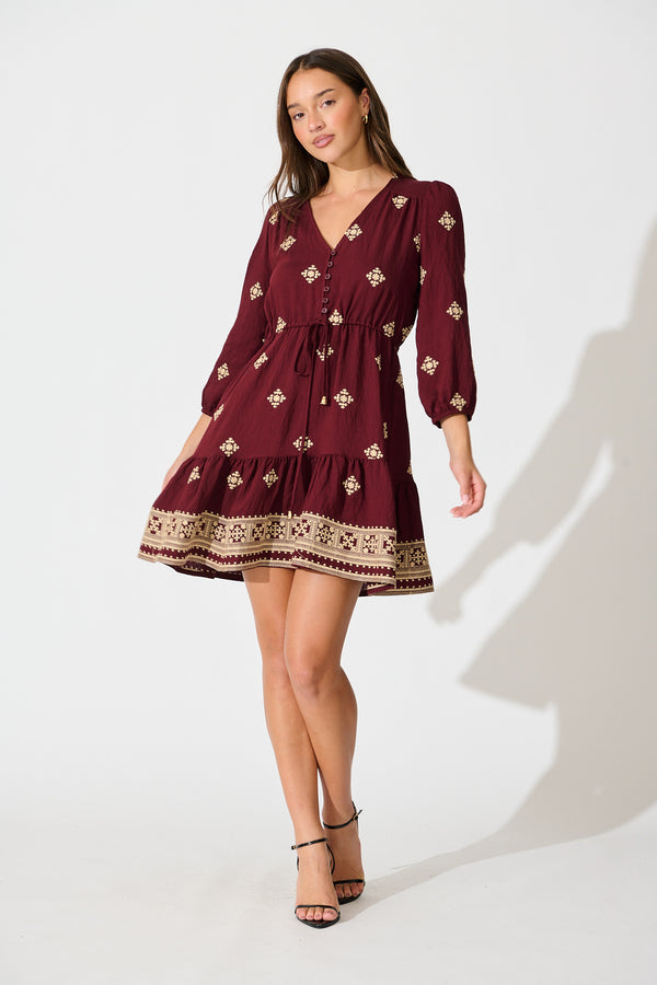 Byron Dress in Wine with Cream Embroidery – St Frock