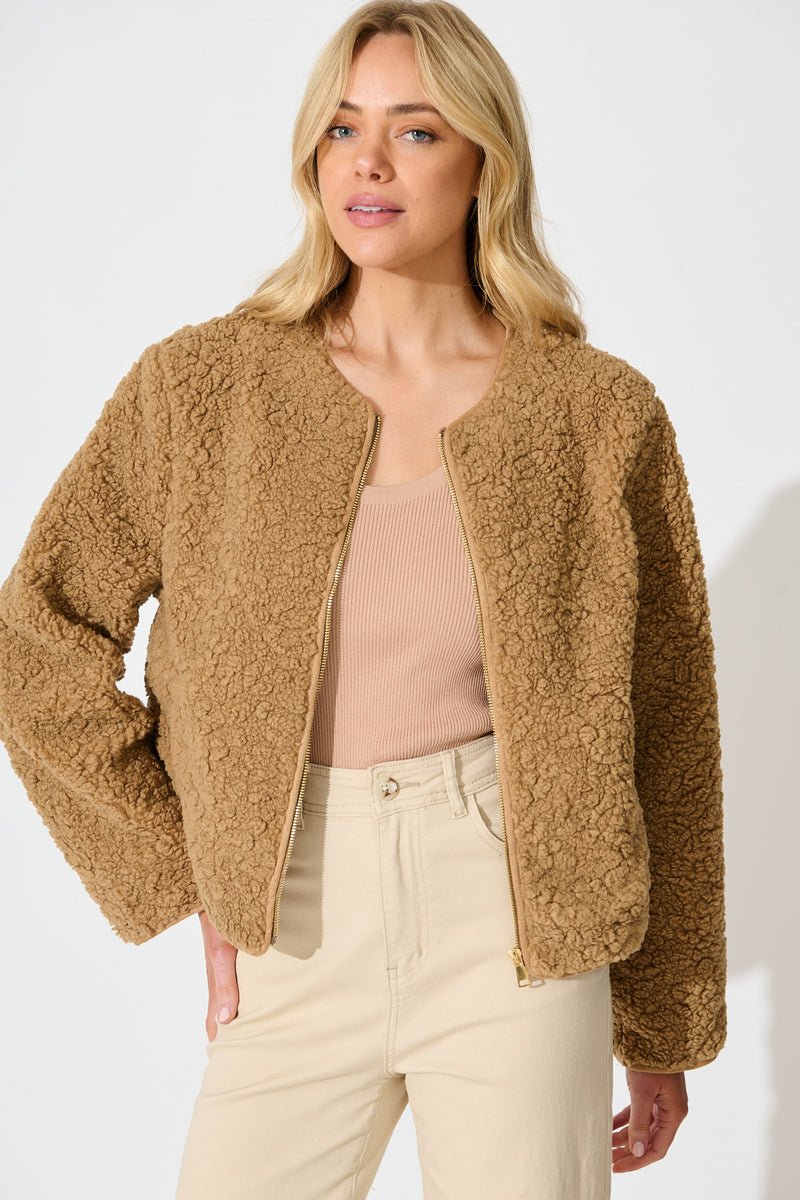 Look My Way Teddy Jacket in Mocha – St Frock