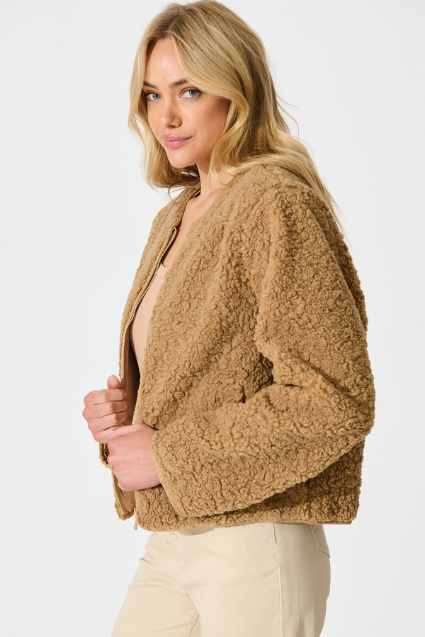 Look My Way Teddy Jacket in Mocha – St Frock