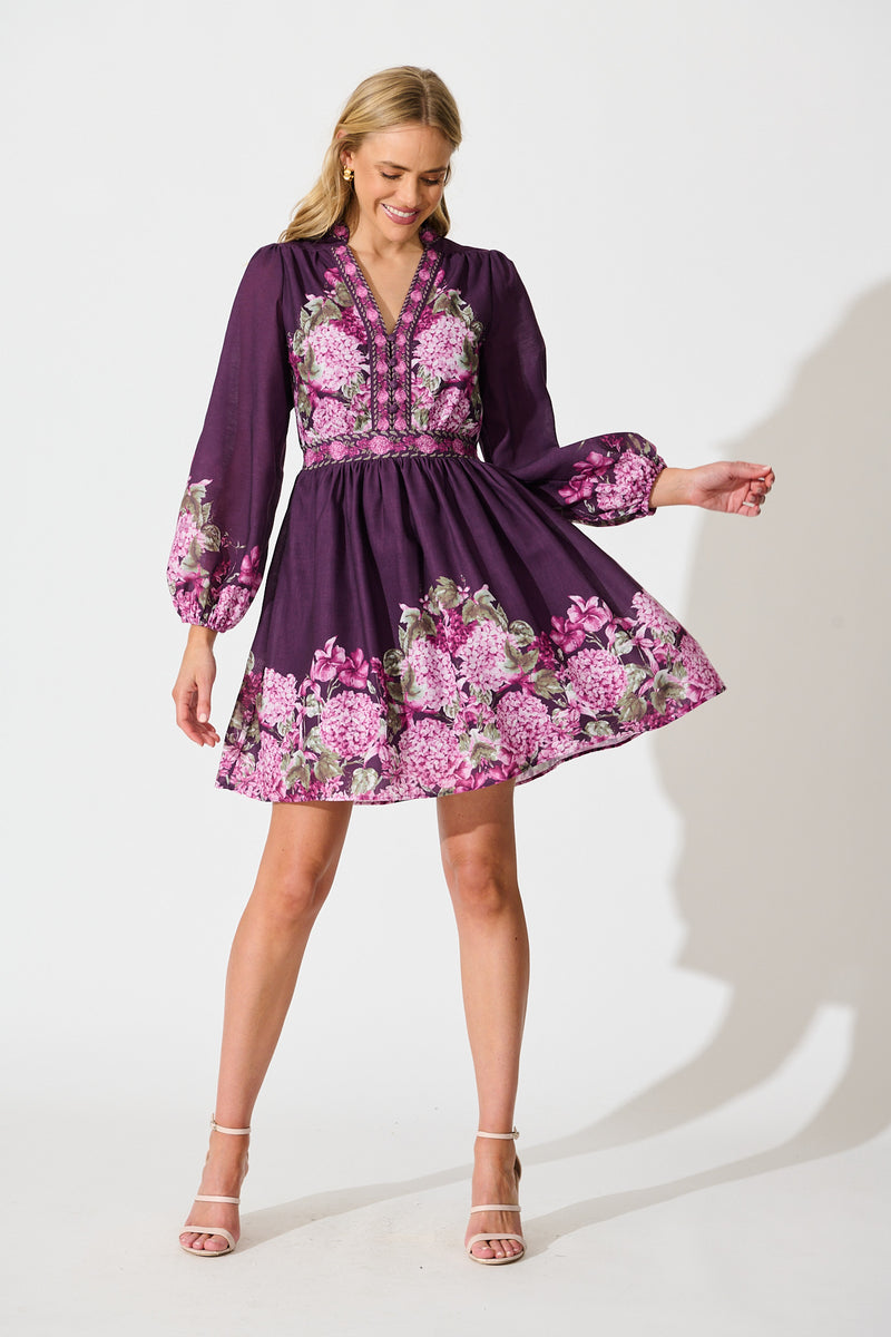 Clarion Dress in Plum Border Floral Linen Blend – St Frock