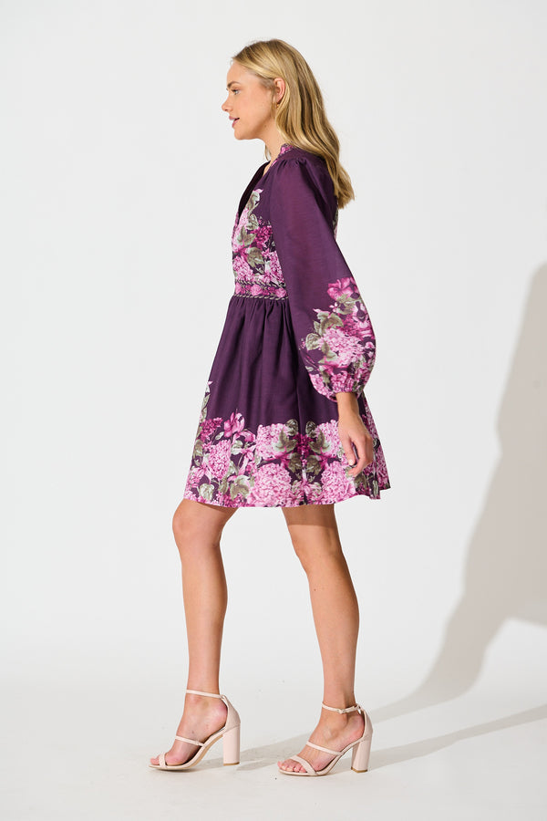 Clarion Dress in Plum Border Floral Linen Blend – St Frock