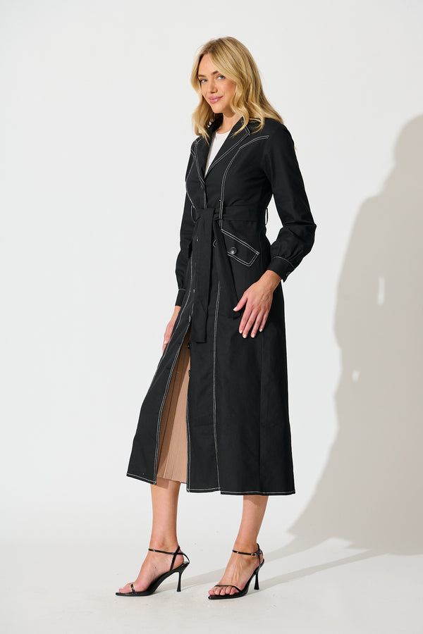 Jules Coat in Black with Contrast Stitch Cotton Blend – St Frock