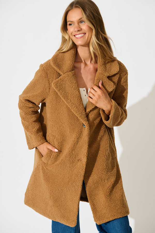 Lavish Teddy coat in Mocha – St Frock