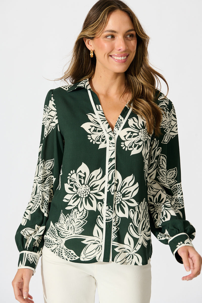 Spotlight Shirt in Emerald with White Floral – St Frock