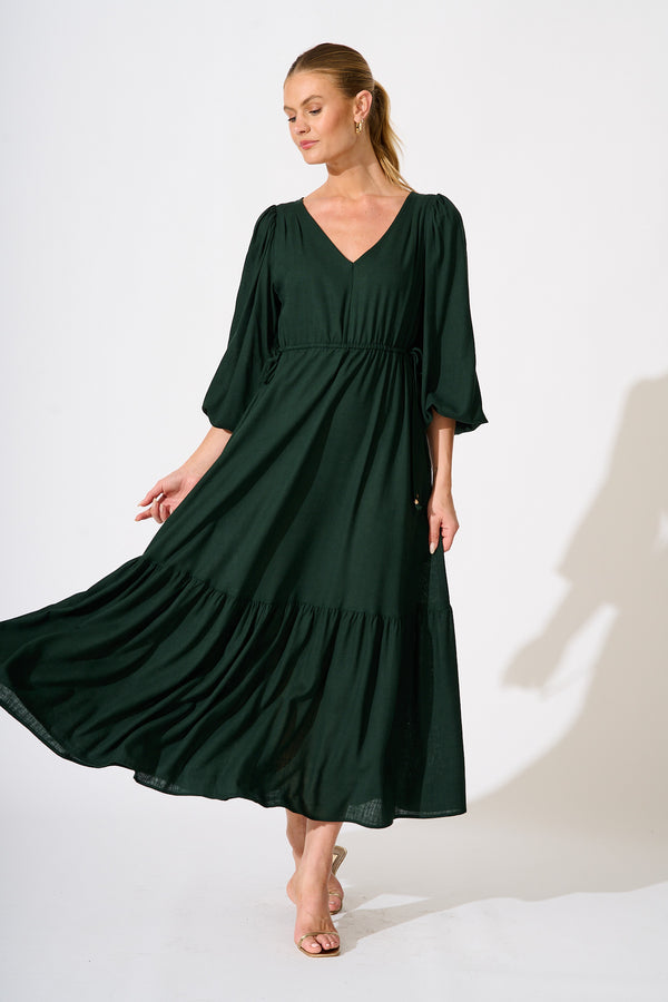 Sorcha Maxi Dress in Emerald Linen Blend – St Frock
