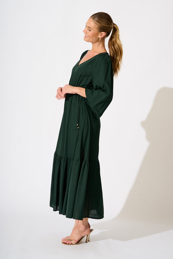 Sorcha Maxi Dress in Emerald Linen Blend – St Frock