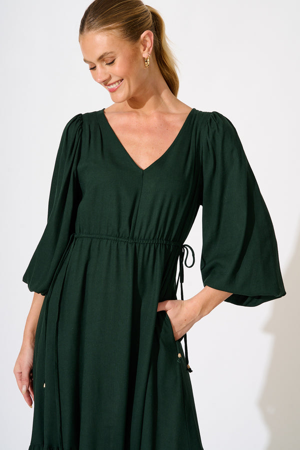 Sorcha Maxi Dress in Emerald Linen Blend – St Frock