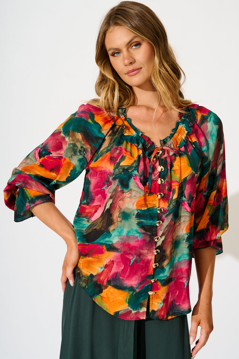 Painted Allure Top in Multi Watercolour Print – St Frock