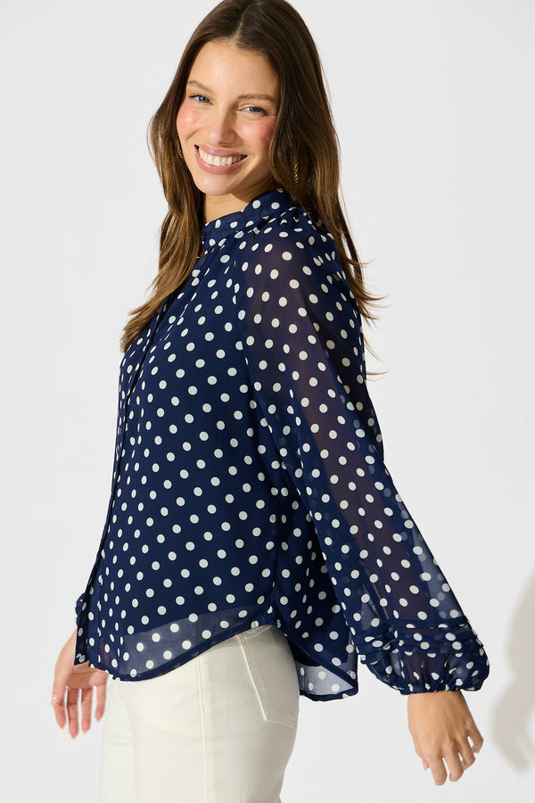 Dotty Days Top in Navy with White Polka Dot Chiffon – St Frock