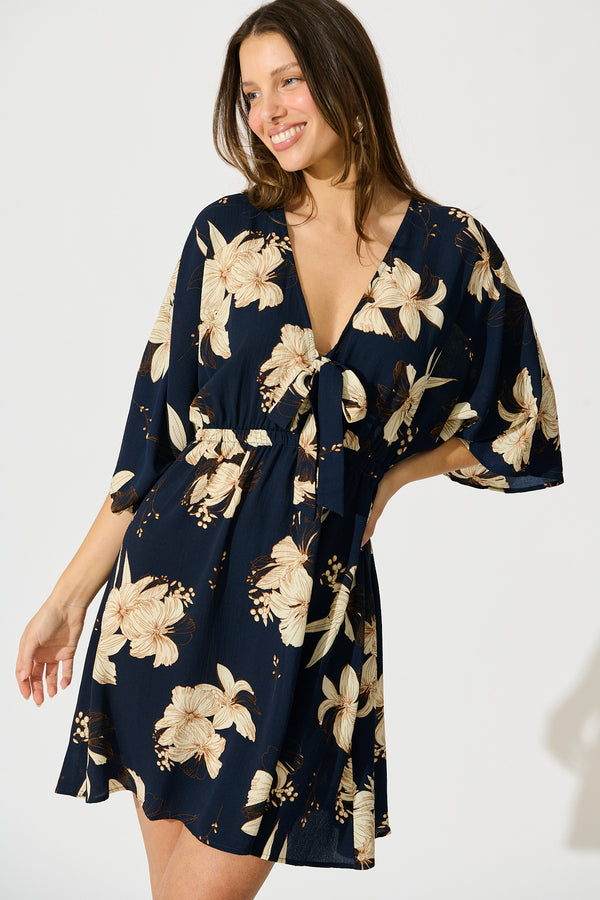 Ava Dress in Navy with Cream Floral – St Frock