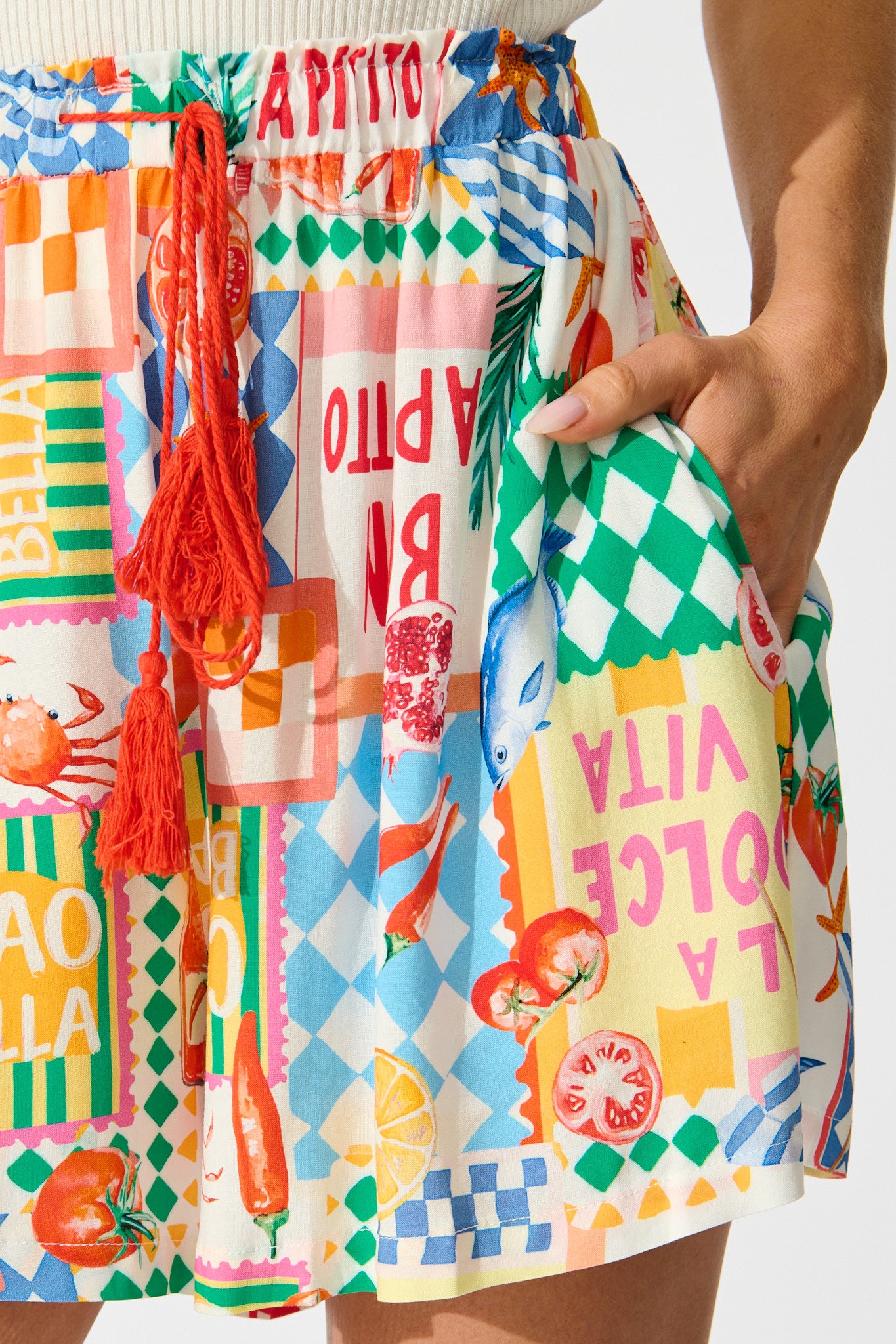 Wink and Wave Short – White Multi Conversational Print | St Frock