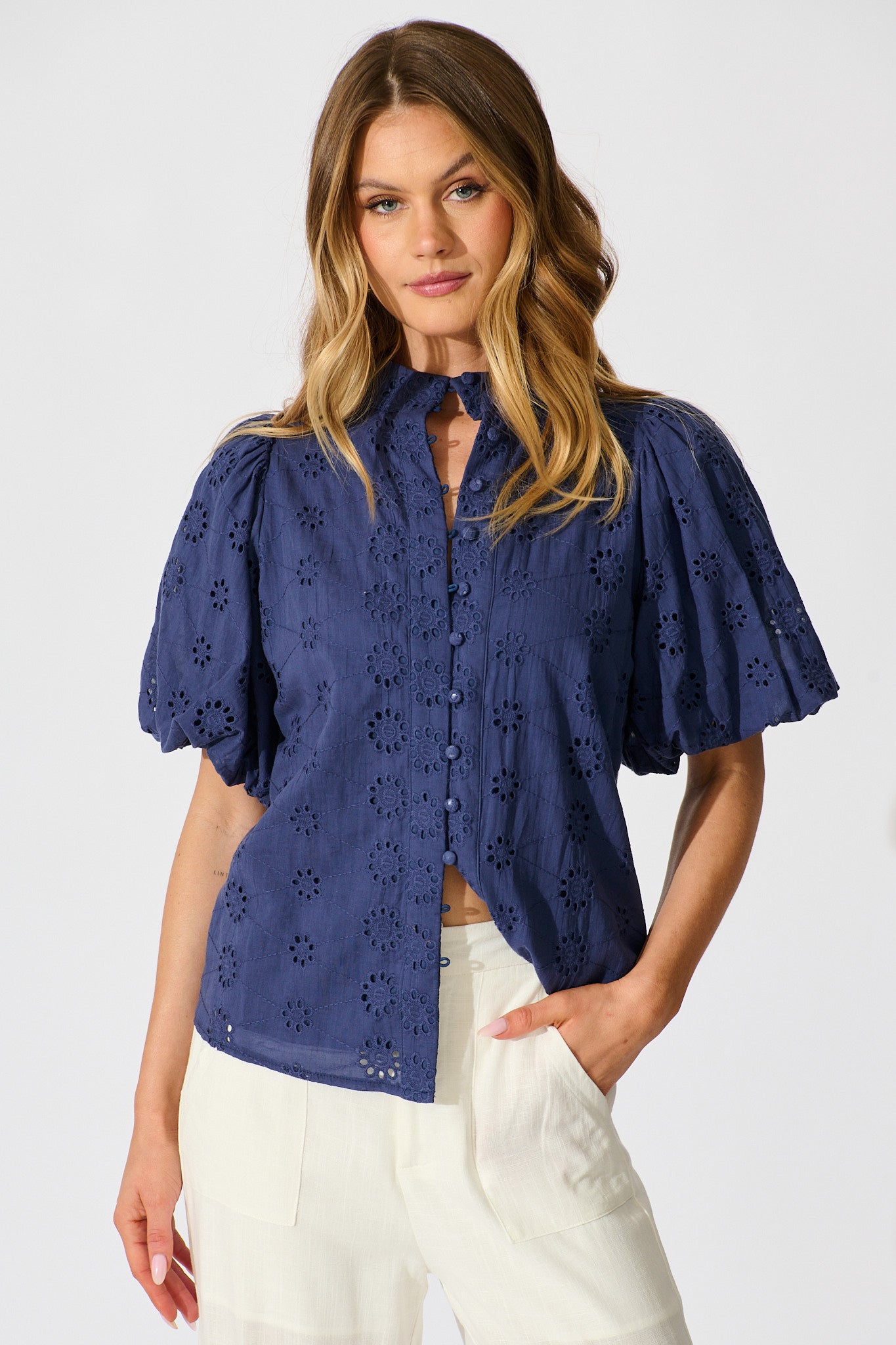 Krizza Top In Navy Embroidered Cotton – St Frock