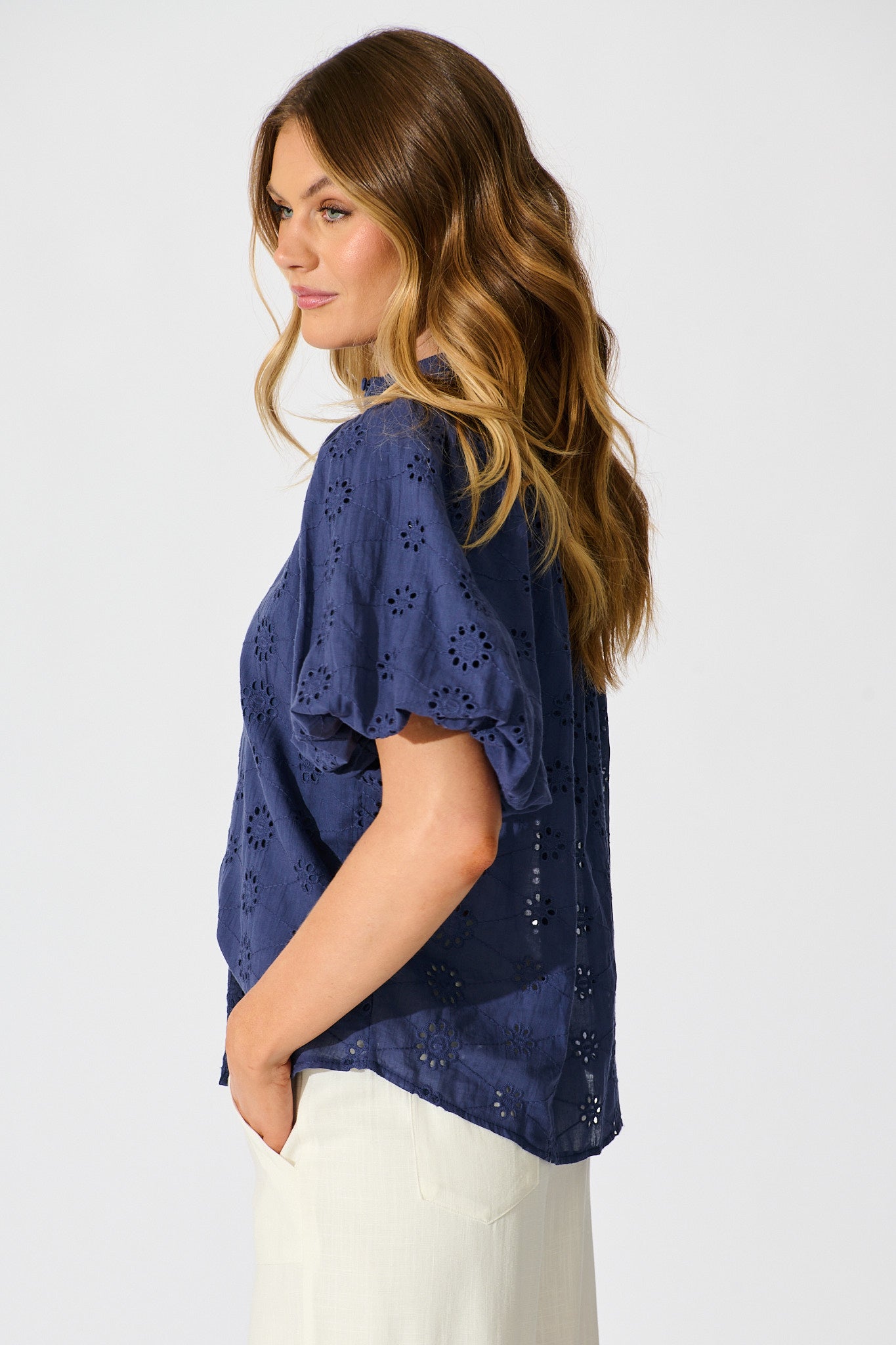 Krizza Top In Navy Embroidered Cotton – St Frock