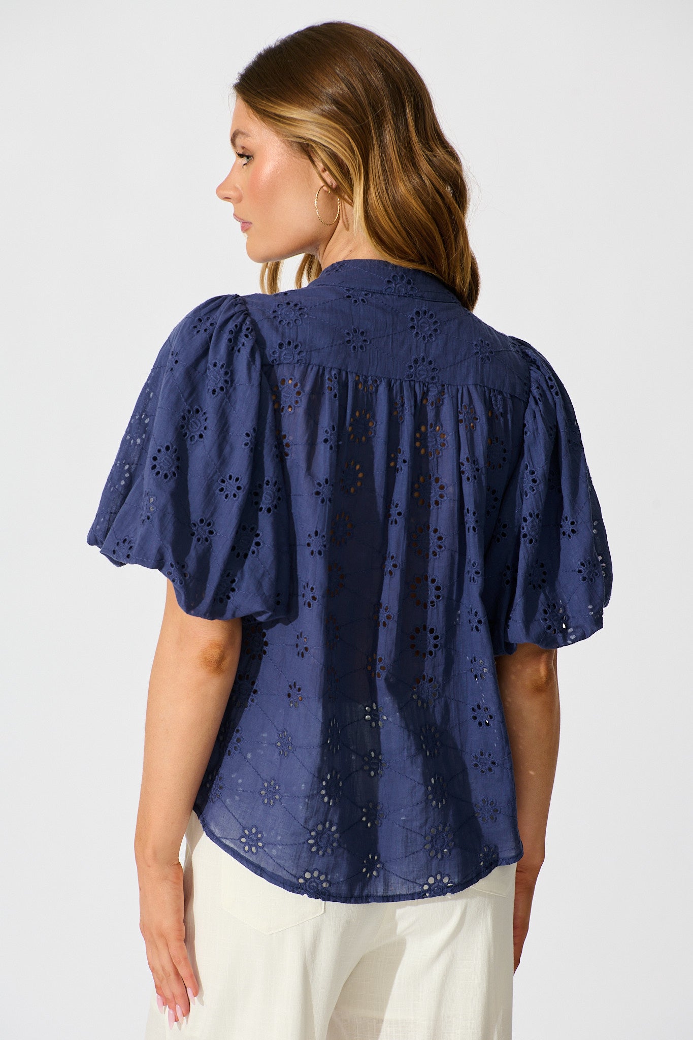 Krizza Top In Navy Embroidered Cotton – St Frock