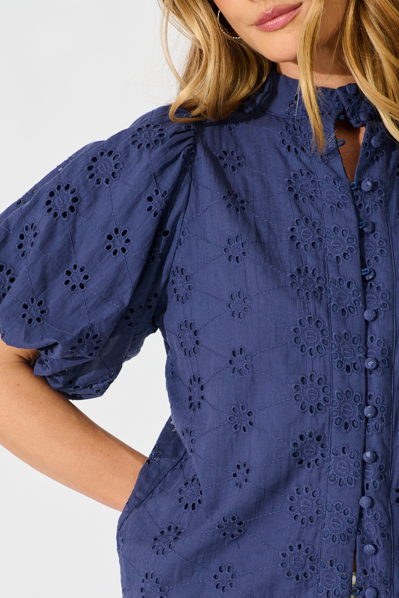 Krizza Top In Navy Embroidered Cotton – St Frock