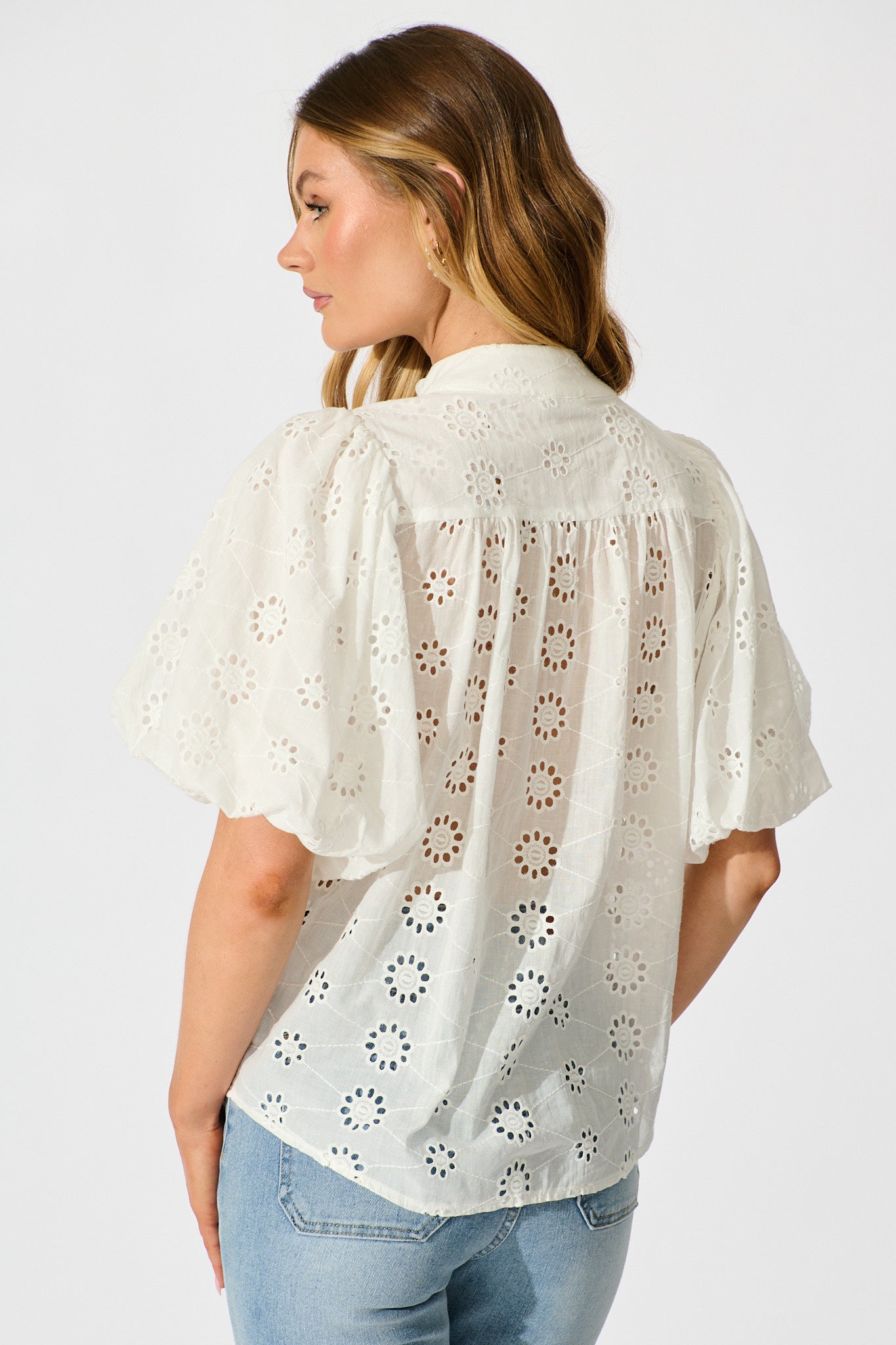 Krizza Puff Sleeve Top – White Embroidered Cotton | St Frock – St Frock