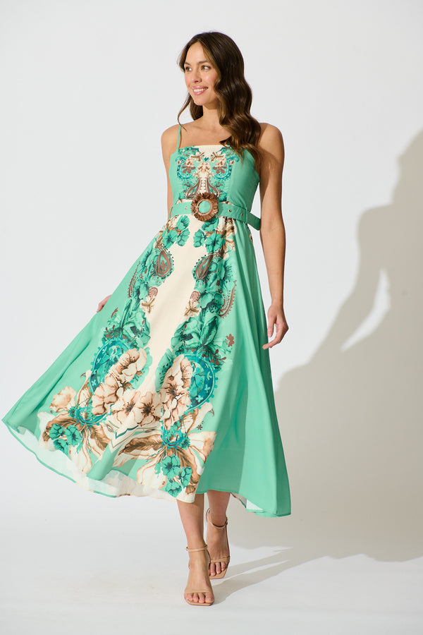 Whispers of Jade Sundress – Cream with Jade Print | St Frock