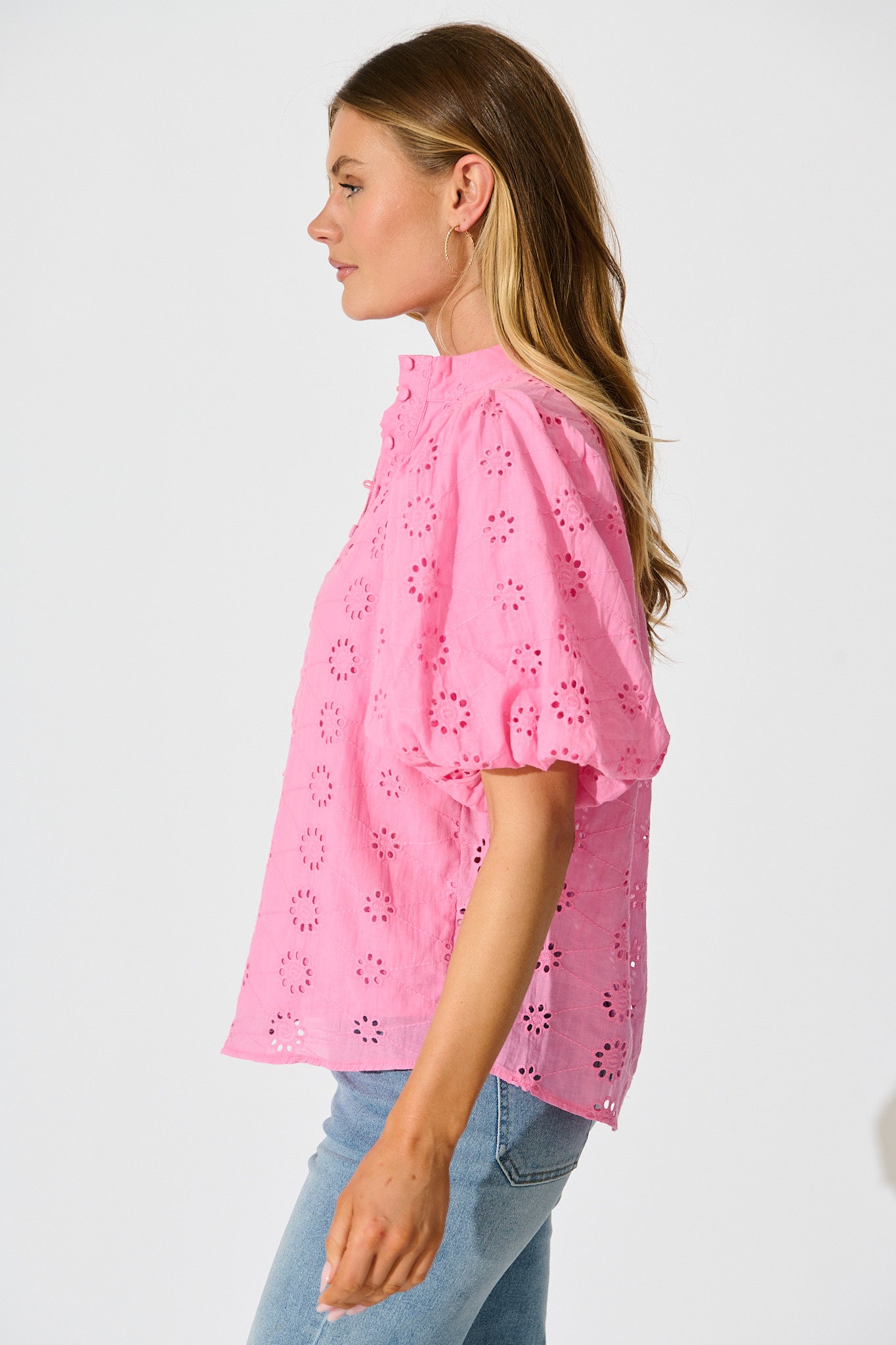 Krizza Top In Pink Embroidered Cotton | St Frock