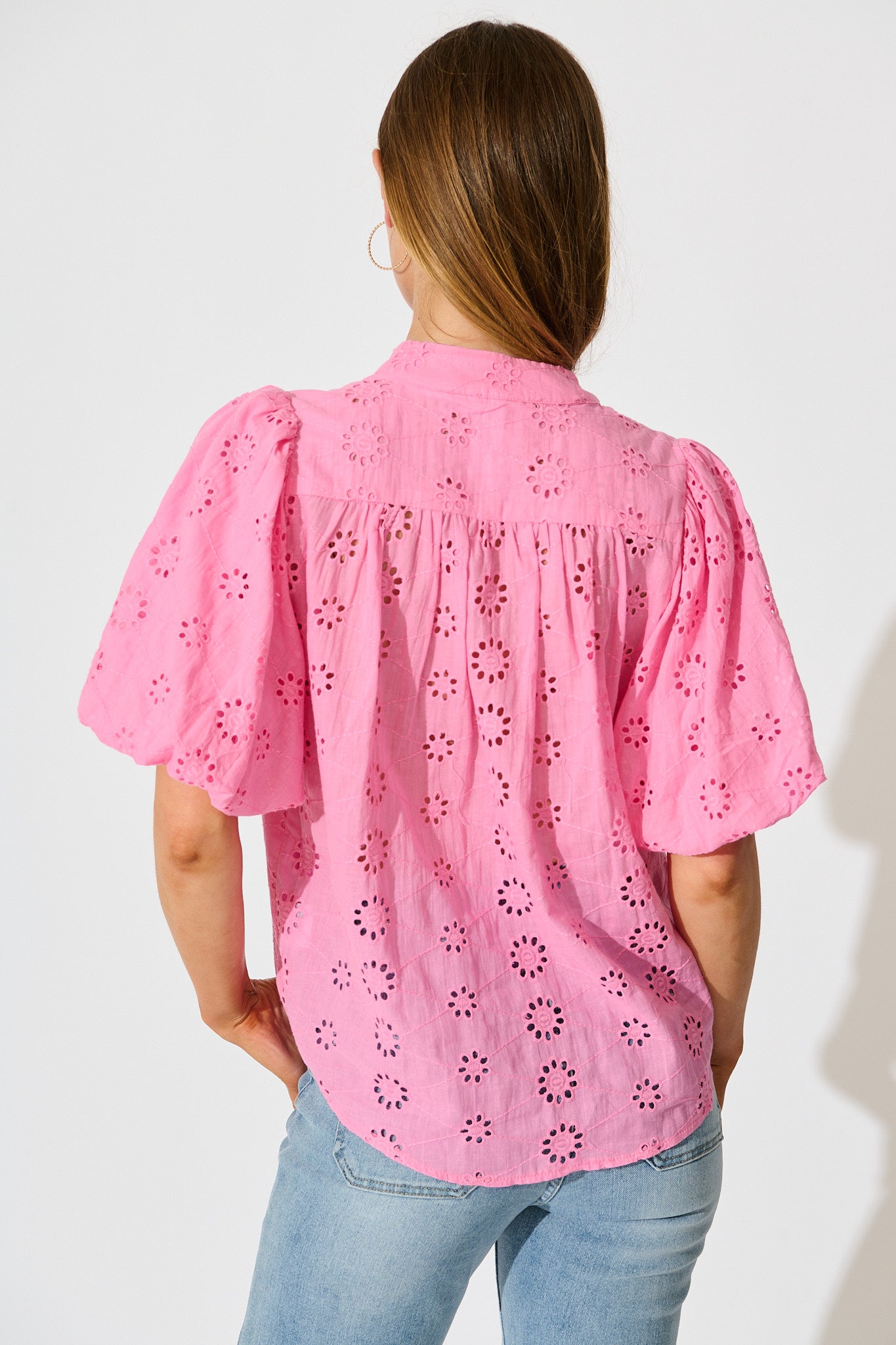 Krizza Top In Pink Embroidered Cotton | St Frock