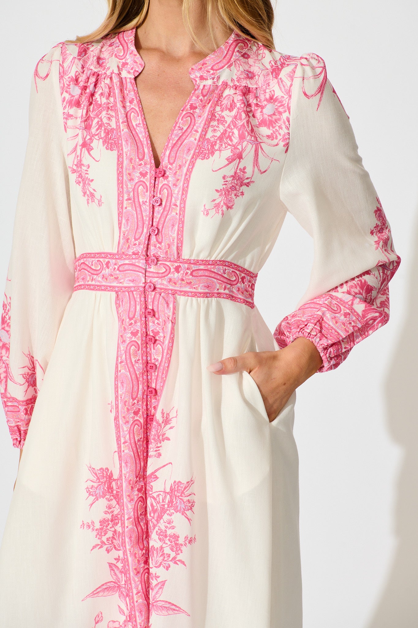 Evilia Maxi Dress – Cream Pink Floral Linen Blend | St Frock
