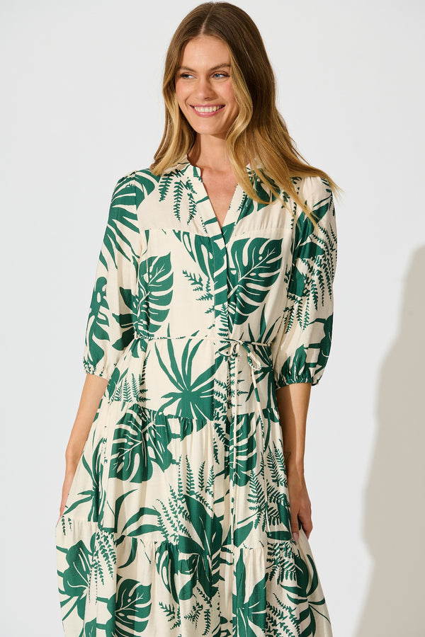 Charmaine Midi Dress in Green Print | St Frock