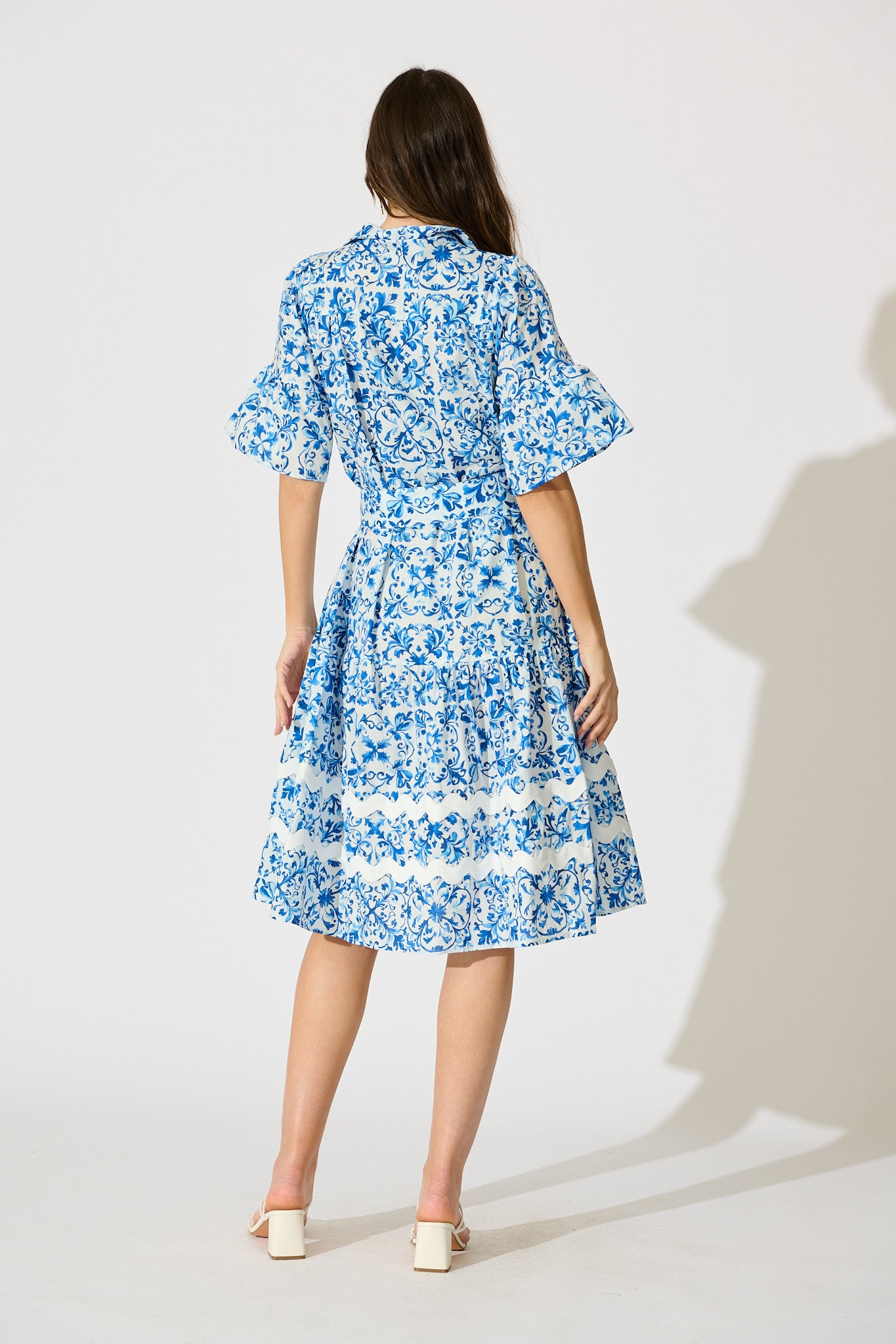 Janella Midi Dress – White with Blue Cotton | St Frock