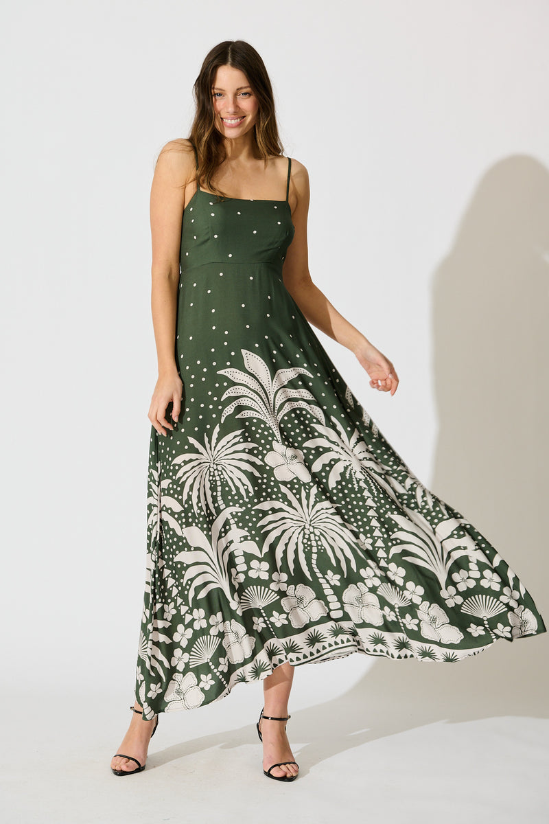 Yetta Maxi Sundress – Emerald Palm Print | St Frock