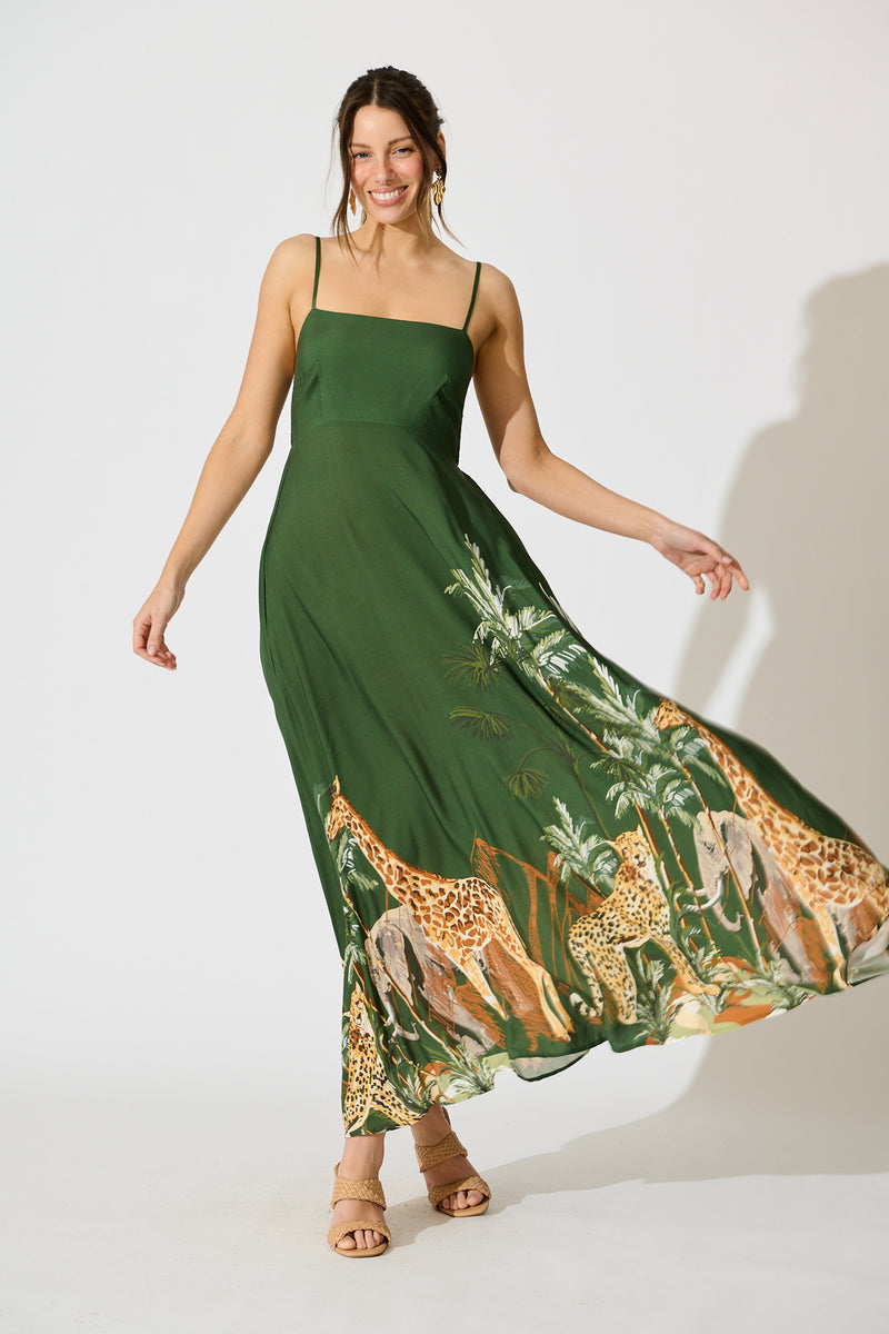 Yetta Maxi Sundress – Green Print | St Frock