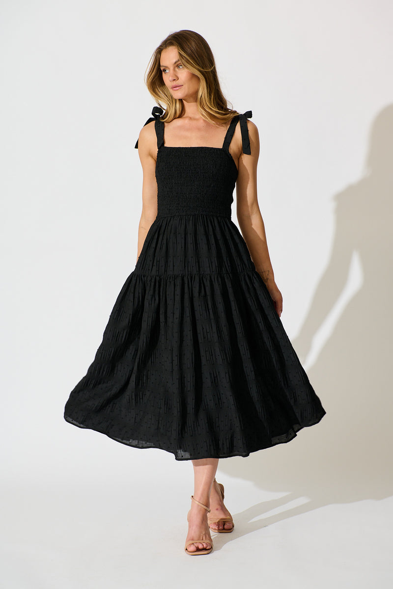 Lila Rea Maxi Sundress in Black Swiss Dot | St Frock