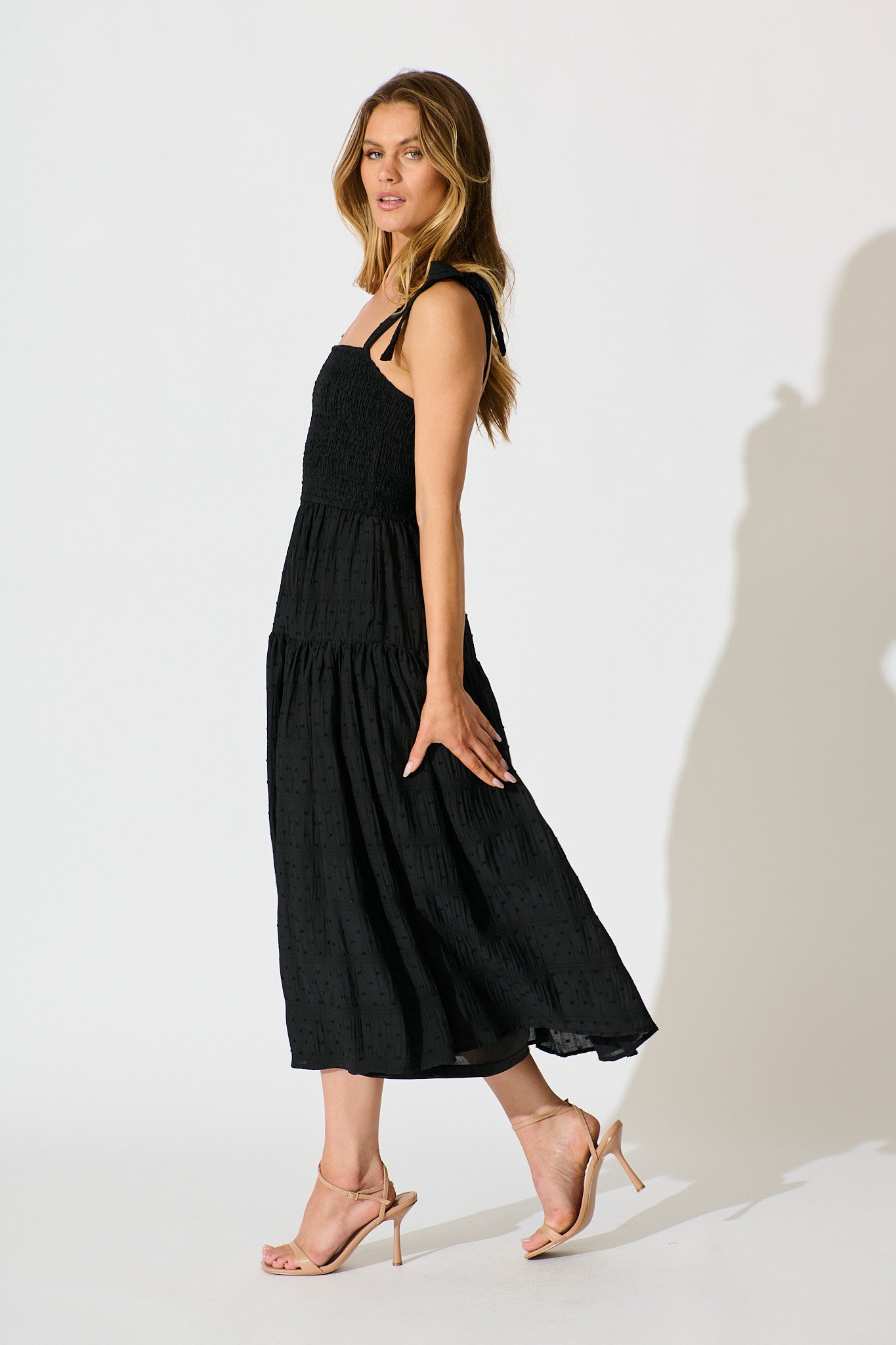 Lila Rea Maxi Sundress in Black Swiss Dot | St Frock